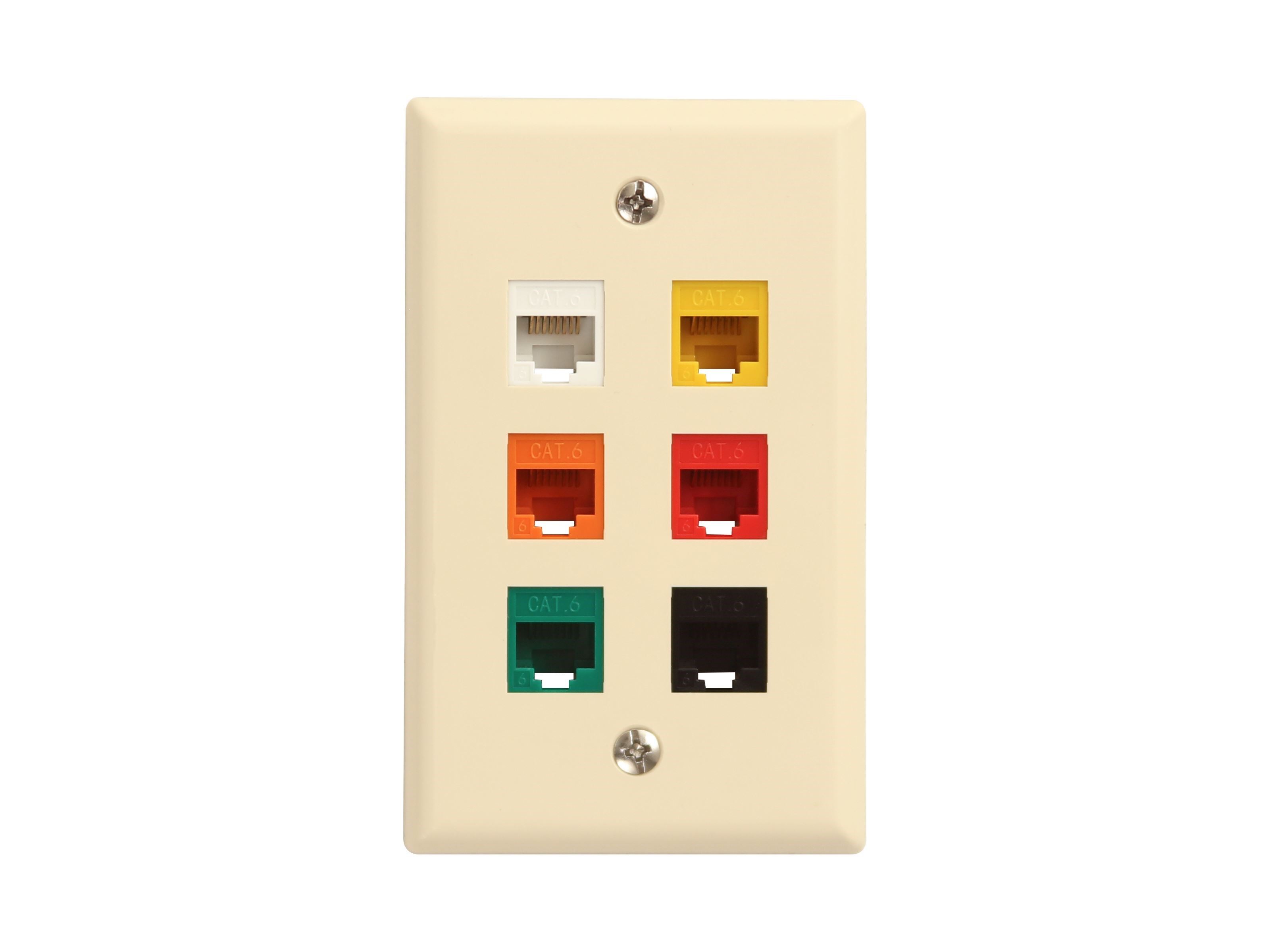 6 Port Keystone Faceplate - Single Gang - Almond at Cables N More