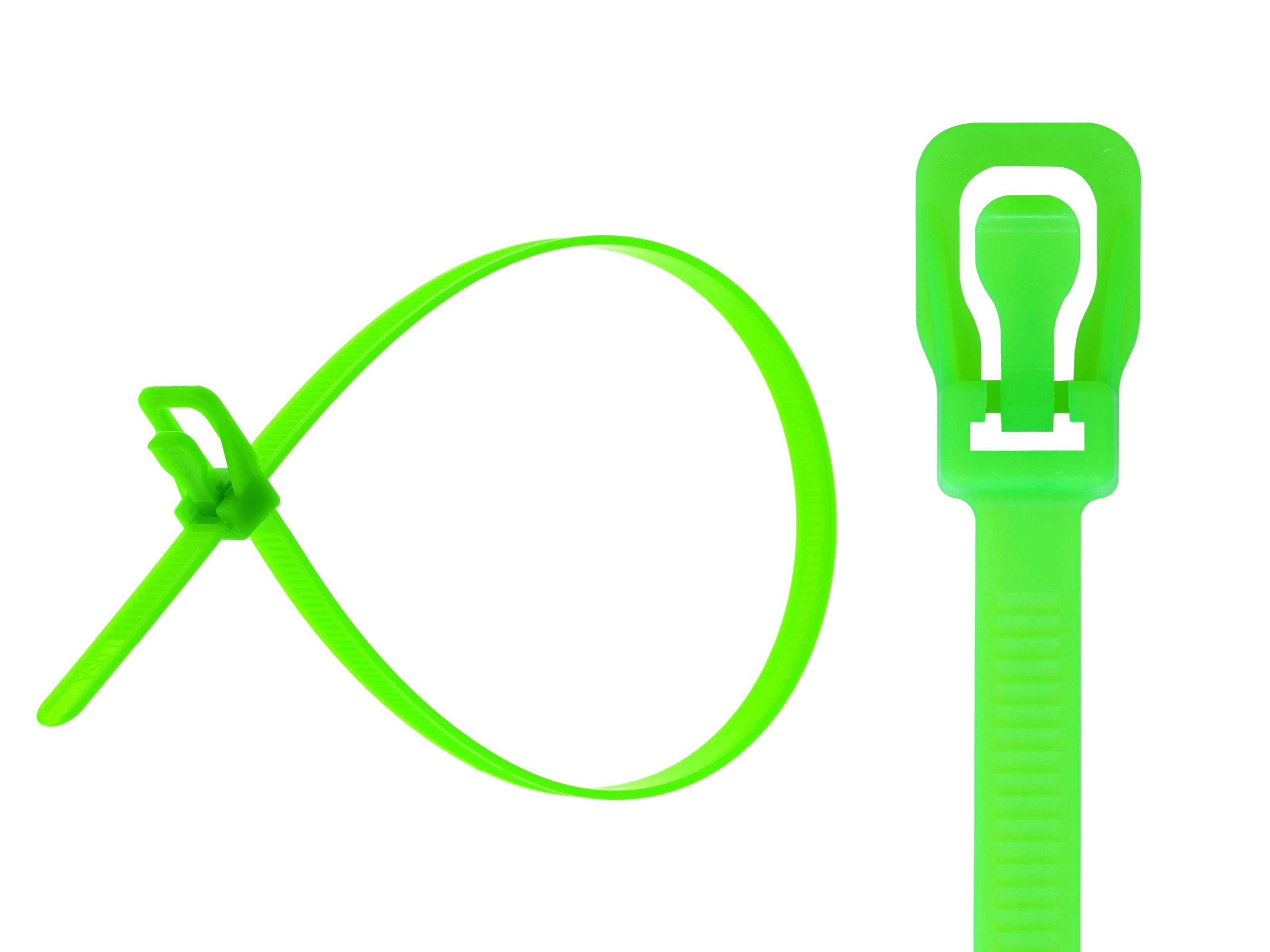 SRT 14 Inch Fluorescent Green Releasable Cable Tie - 100 Pack at Cables ...
